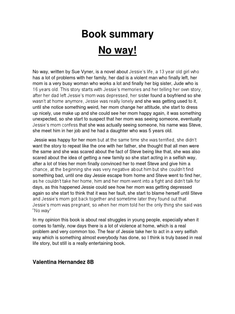 Book Summary No Way!: Valentina Hernandez 8B | PDF