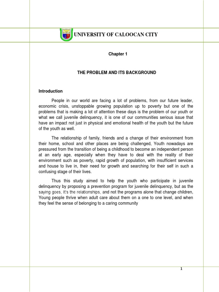 Chapter 1 THE PROBLEM AND ITS BACKGROUND | PDF | Juvenile Delinquency ...