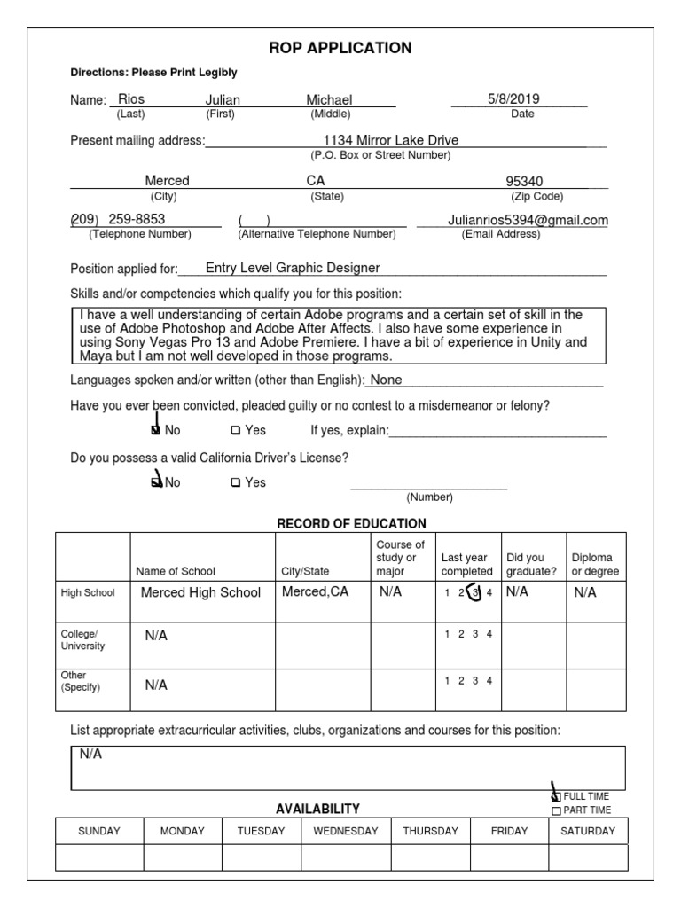 Rop Application: Directions: Please Print Legibly | PDF | Business