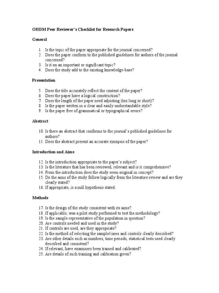 Reviewer Checklist | PDF | Statistical Hypothesis Testing | Evaluation ...