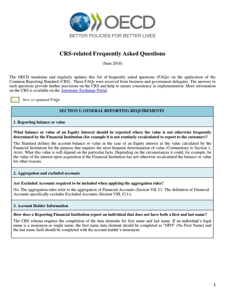 CRS-related Frequently Asked Questions: Automatic Exchange Portal | PDF ...