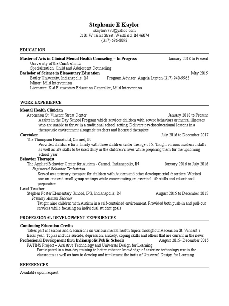 Stephanie E Kaylor: Primary Autism Teacher | PDF | Psychotherapy ...