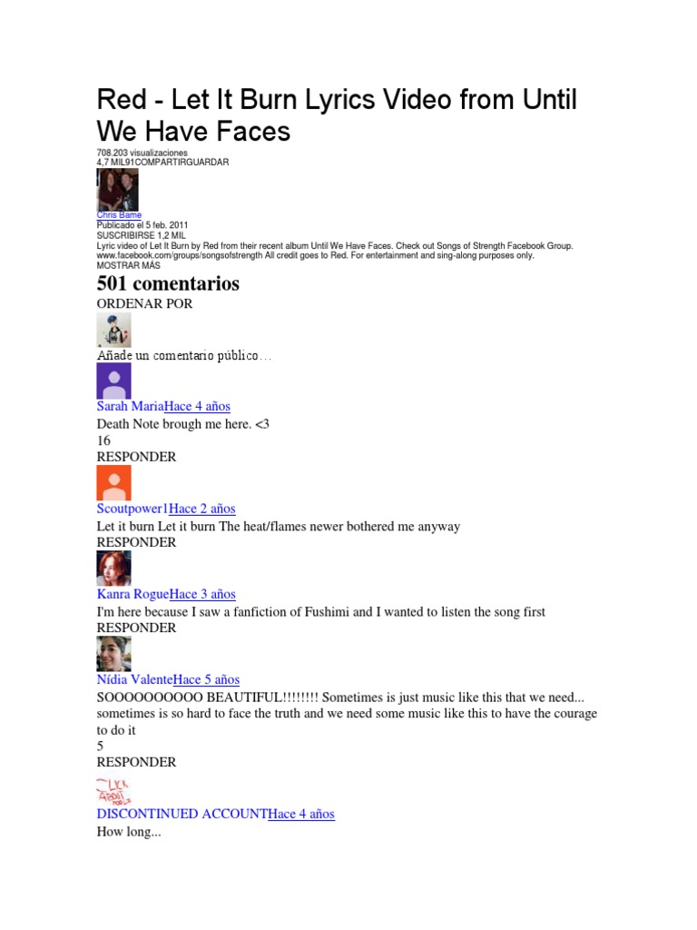 Red - Let It Burn Lyrics Video From Until We Have Faces: 501 ...