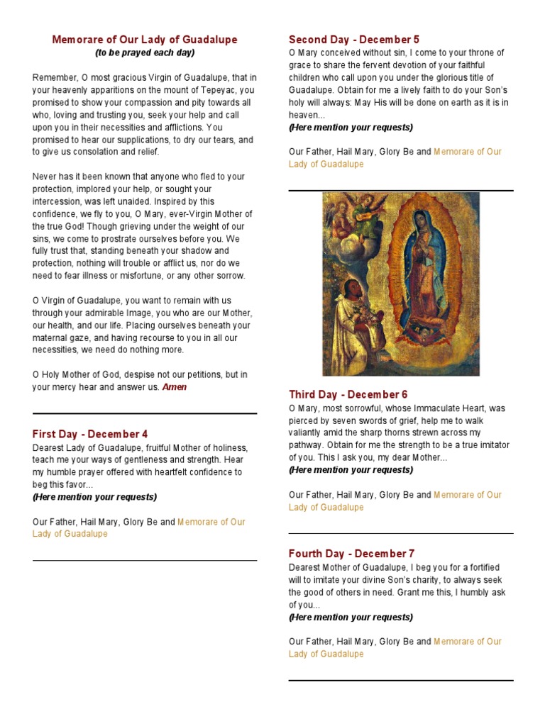 Memorare of Our Lady of Guadalupe Second Day - December 5 | Download ...