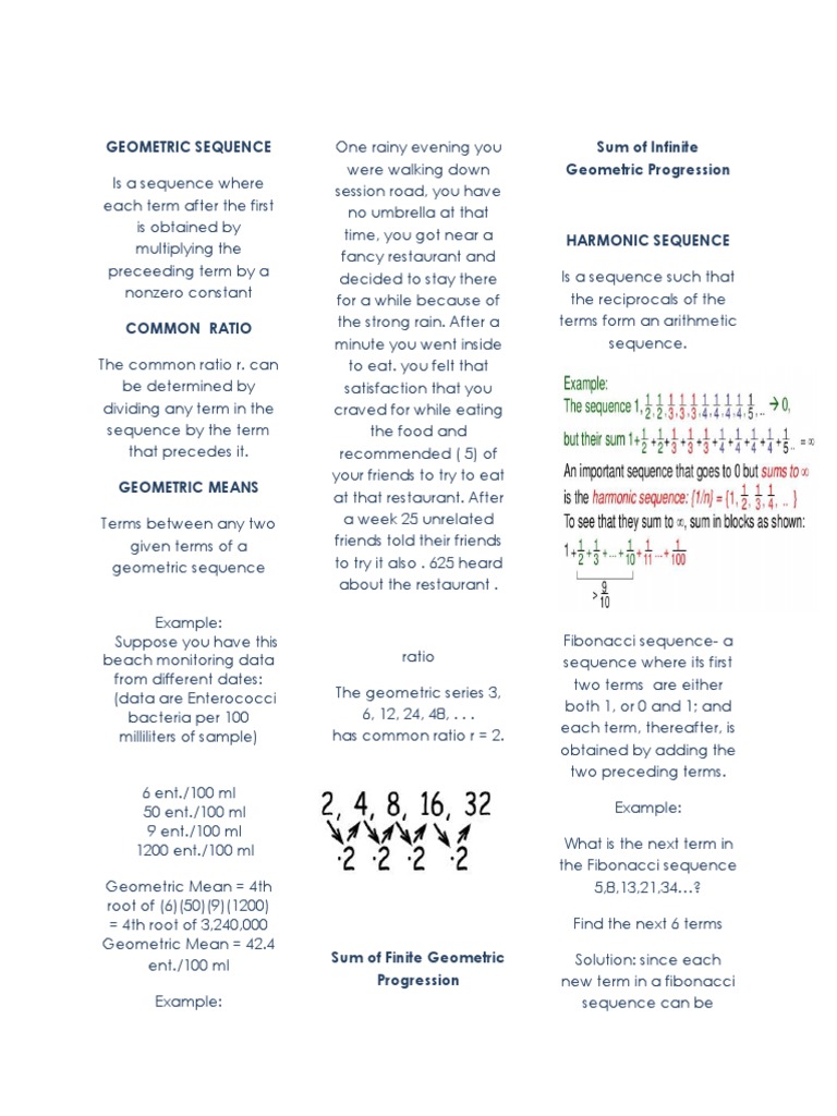Geometric Sequence Sum of Infinite Geometric Progression | PDF | Mean ...