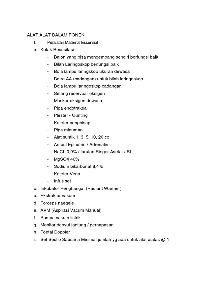 ALAT ALAT Dibutuhkan Dalam PONEK RS Di IGD | PDF