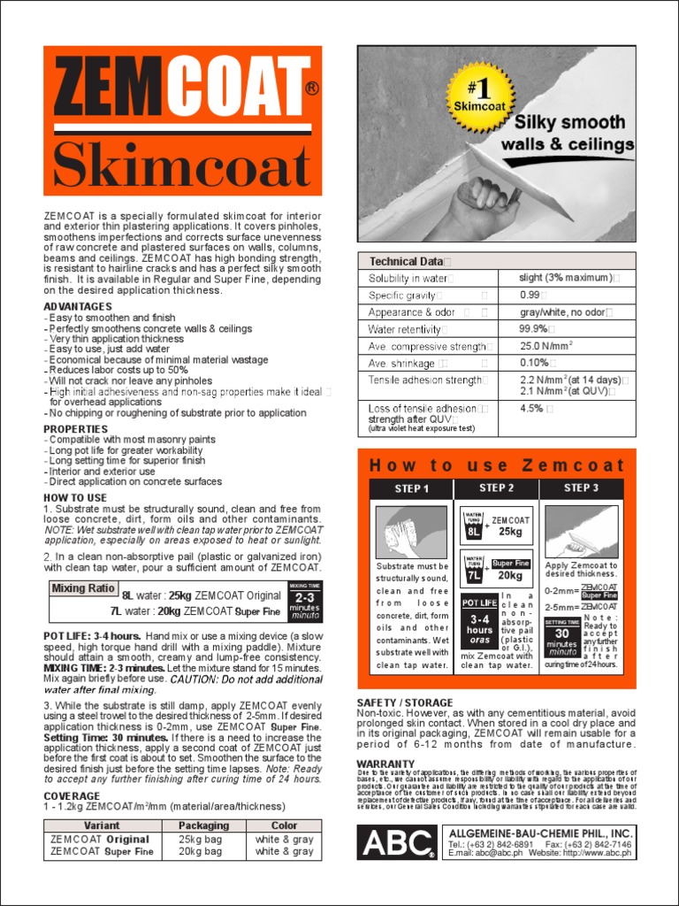 ZEMCOAT Skimcoat Technical Data Sheet 2020 PDF Paint, 60% OFF