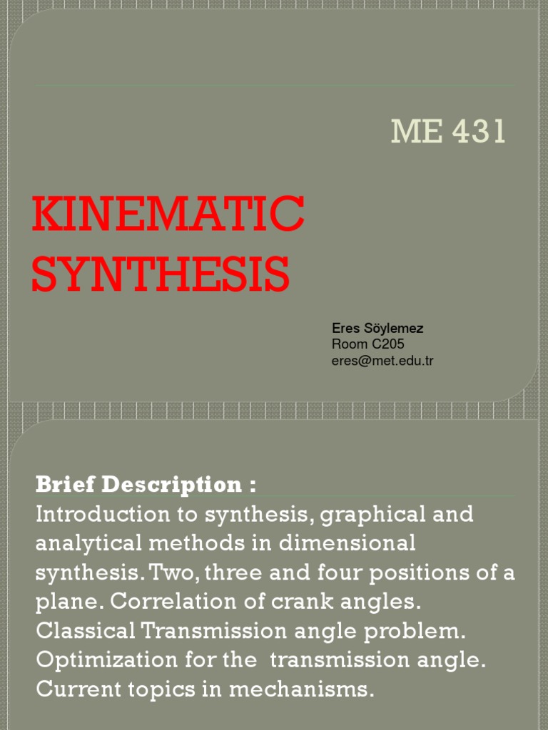 Kinematics Synthesis | Download Free PDF | Kinematics | Physics