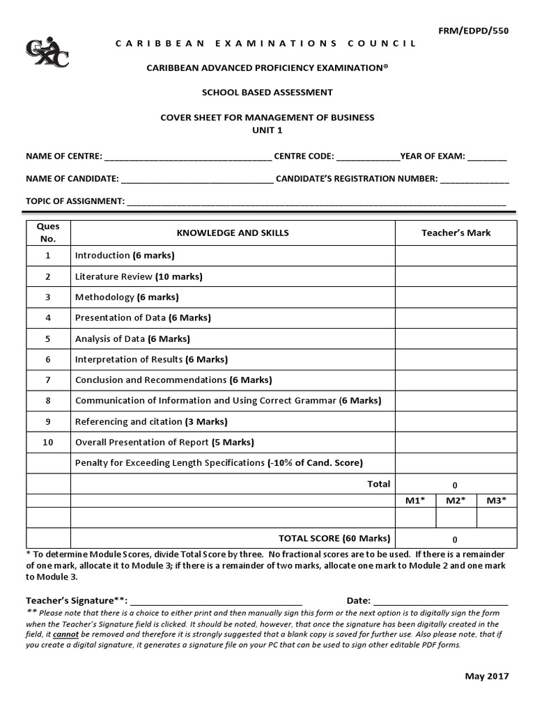 CAPE MOB CoverSheetForESBA Unit1 Fillable | PDF | Test (Assessment ...