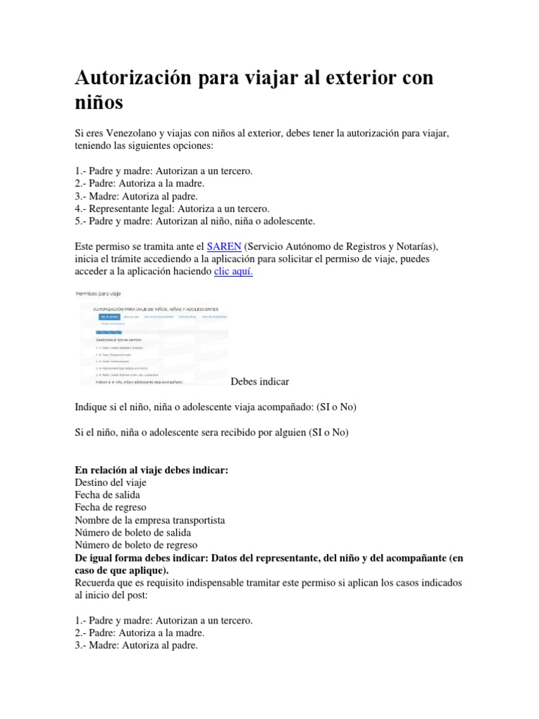 Autorización para Viajar Al Exterior Con Niños | PDF | Documentos ...