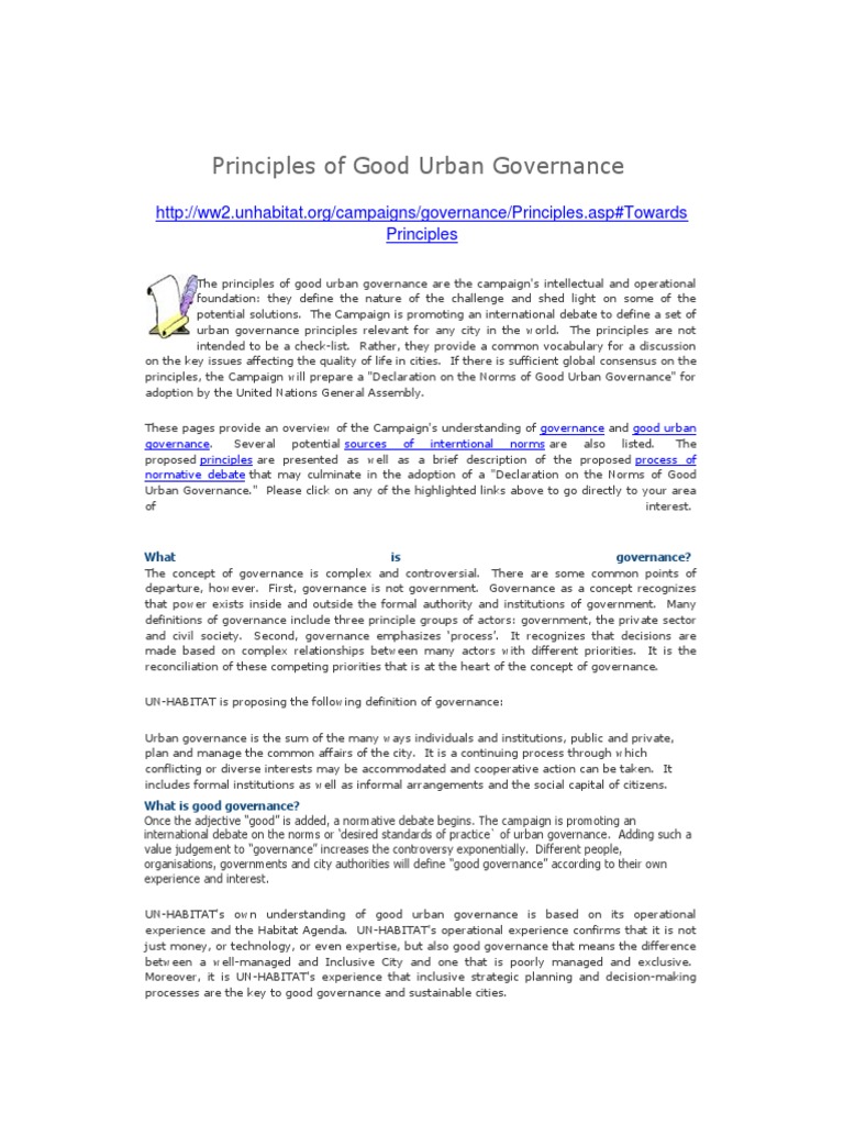 Principles of Good Urban Governance | PDF | Governance | Good Governance