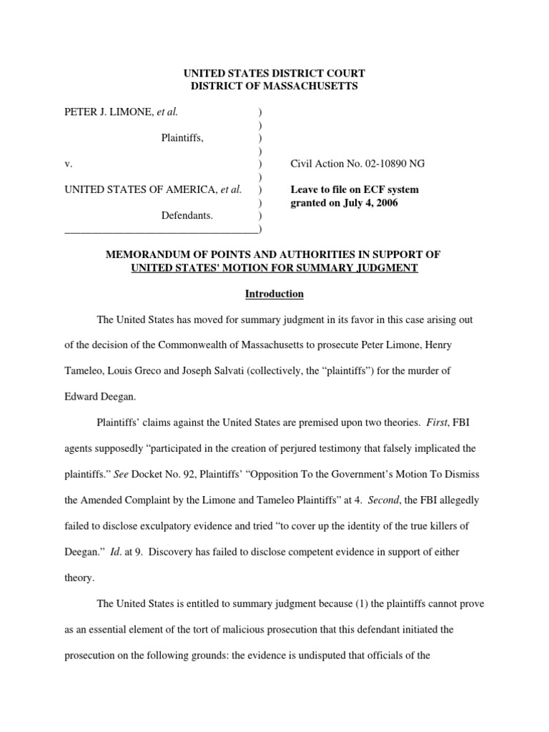 Us MSJ | PDF | Prosecutor | Summary Judgment