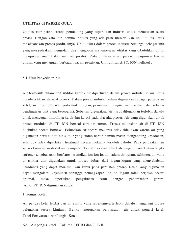 Utilitas Pendukung Produksi Gula | PDF