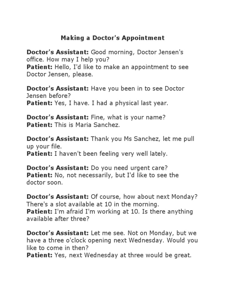 Doctor Appointment Dialogue Examples | PDF | Dentistry | Hygiene