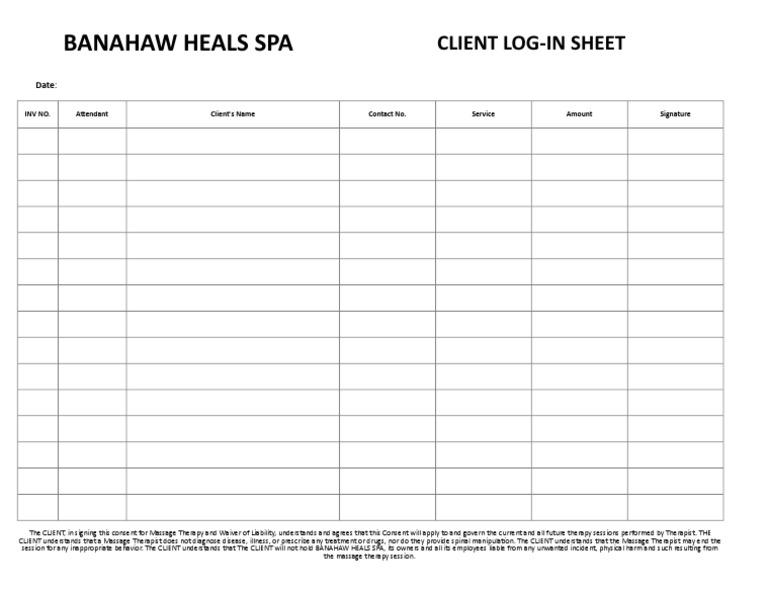 Client Log in Sheet | PDF
