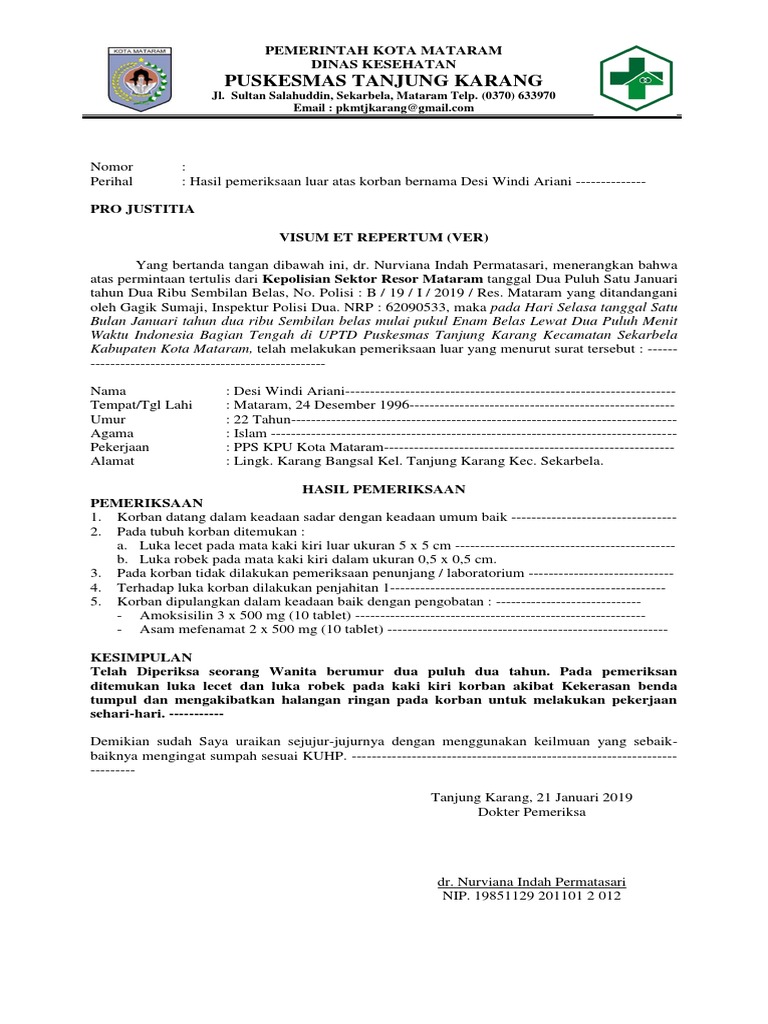 Visum Puskesmas Tanjung Karang | PDF