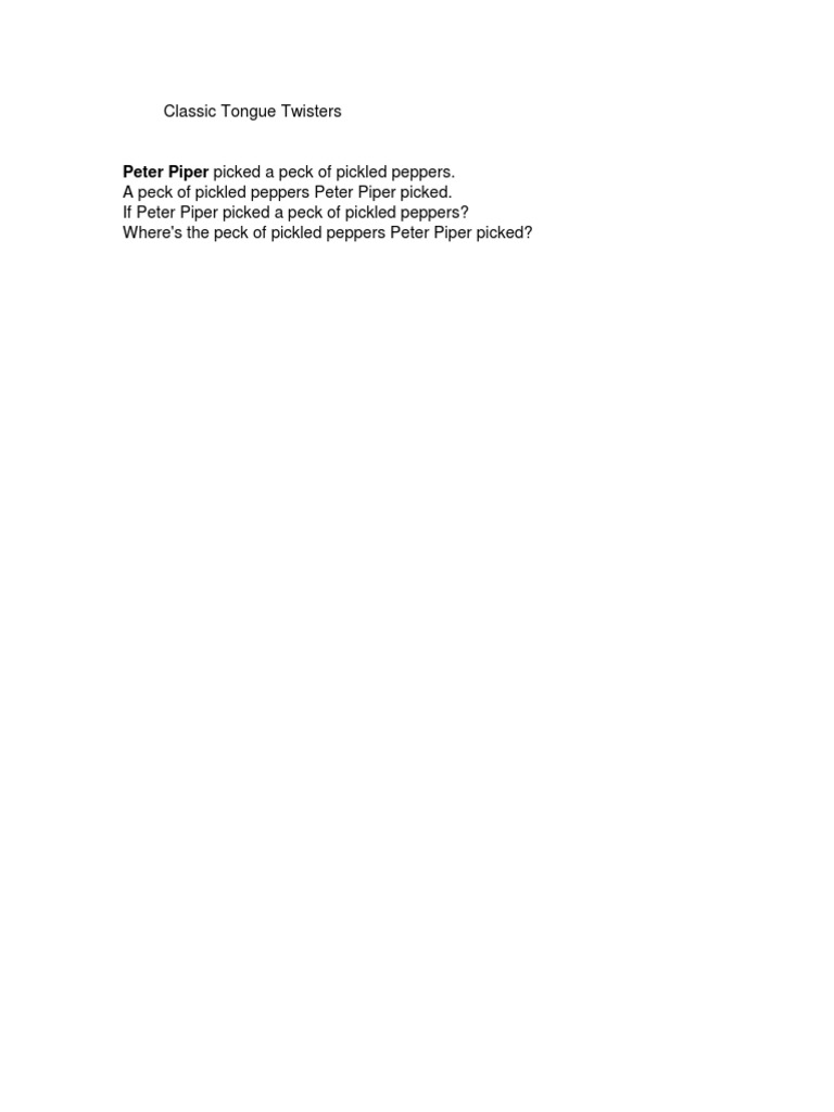 Classic Tongue Twisters | PDF