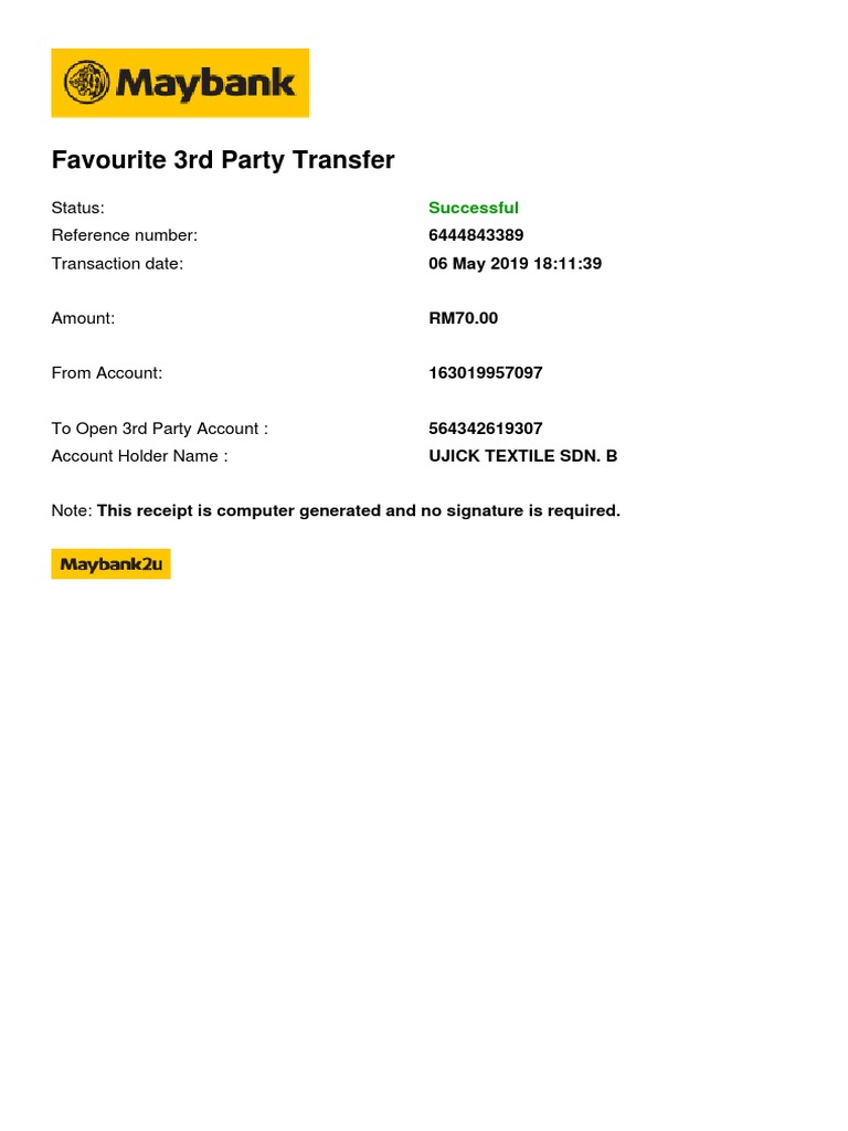 Successful 3rd Party Transfer Receipt | PDF