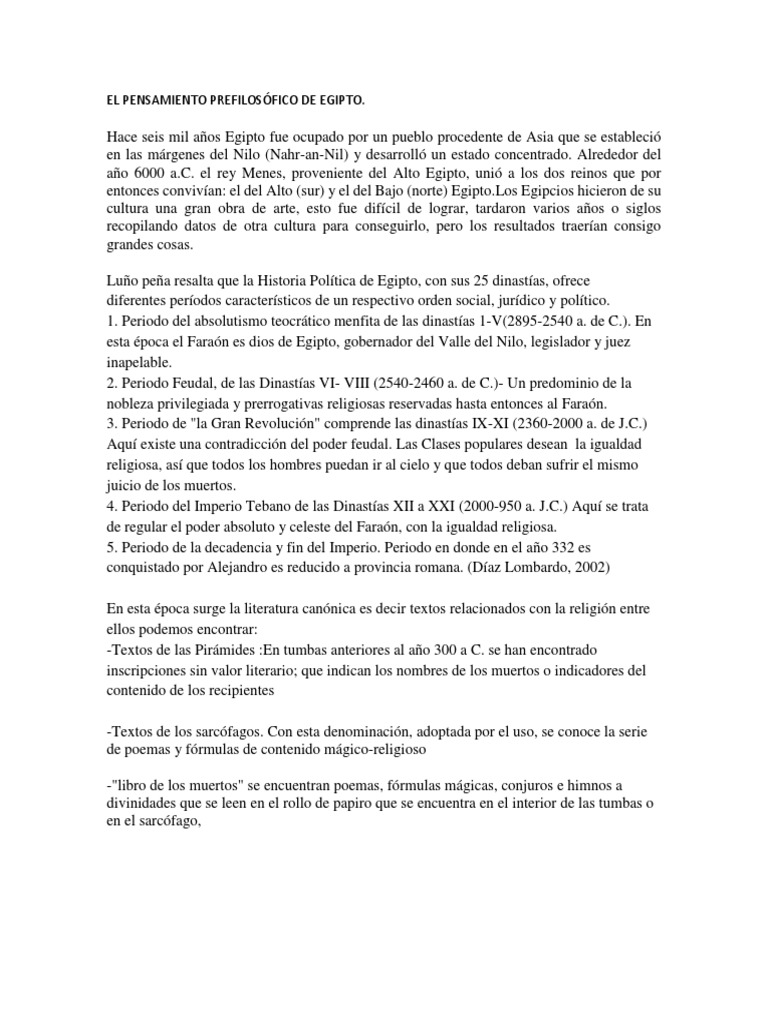 El Pensamiento Prefilosófico de Egipto | PDF | Antiguo Egipto | faraón