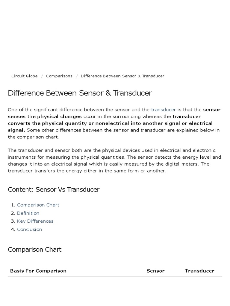 Difference Between Sensor & Transducer (With Comparison Chart ...