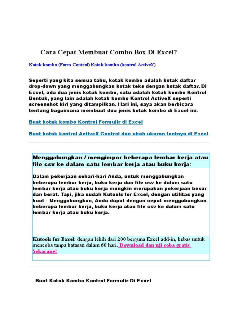 Cara Cepat Membuat Combo Box Di Excel | PDF | Komputer