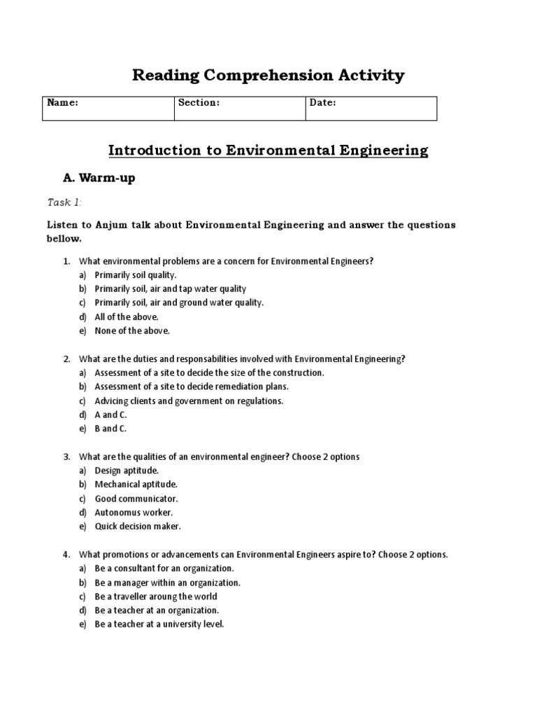 A Reading Comprehension Activity - Environmental Engineering | PDF ...