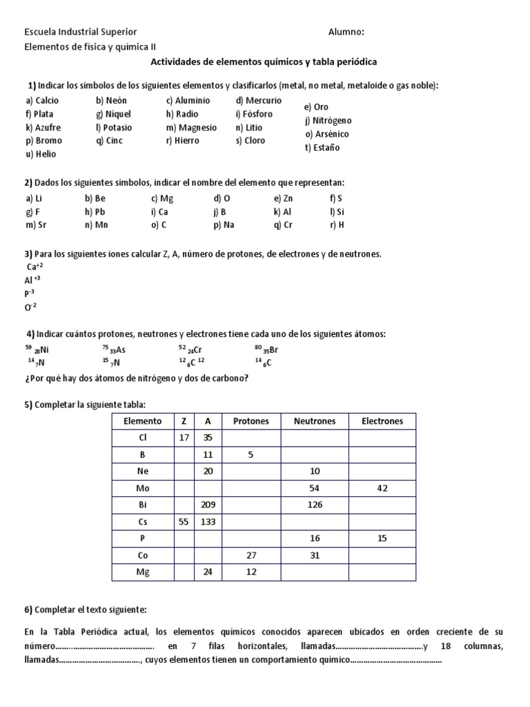 Actividades de la Tabla Periódica | PDF | Elementos químicos | Tabla ...