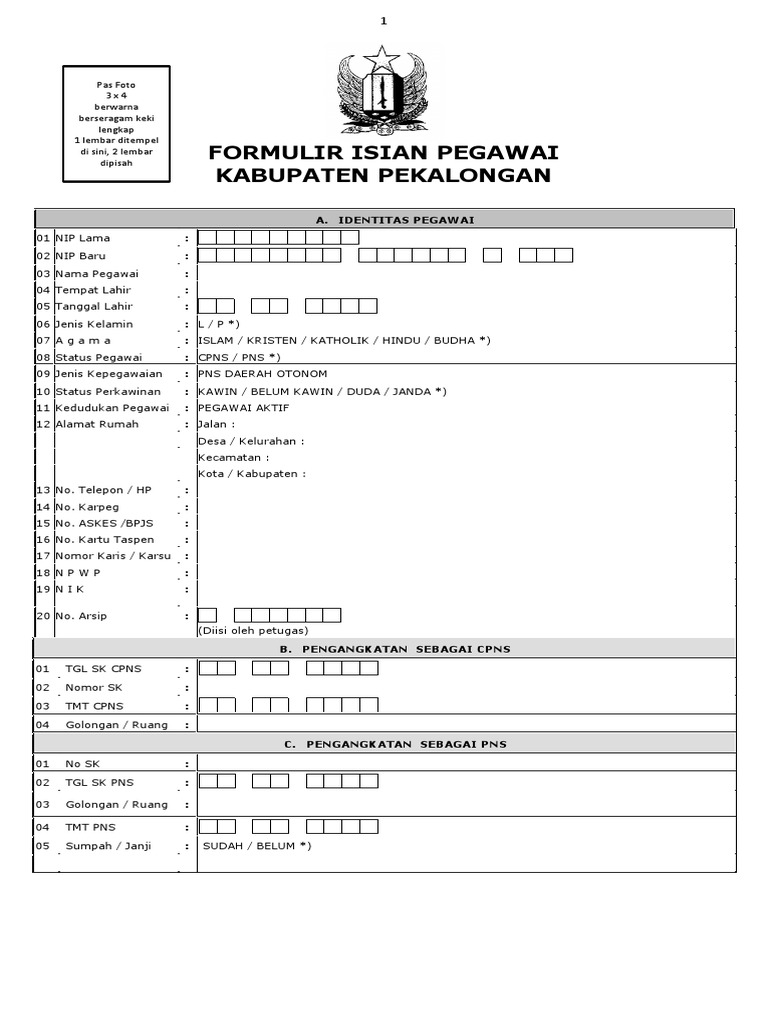 Formulir Isian Pegawai New | PDF