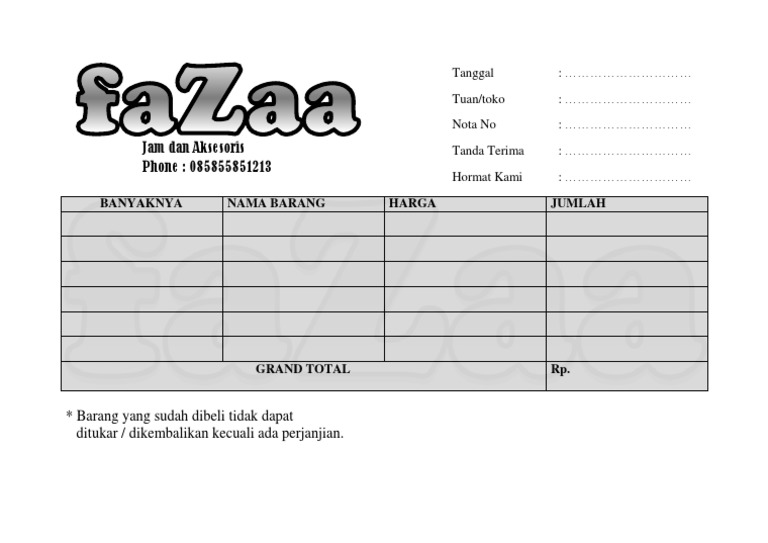 Contoh Nota Pembelian Barang | PDF | Griya & Taman