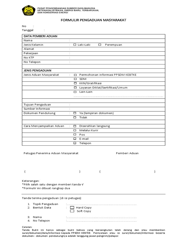 Formulir Pengaduan Masyarakat | PDF