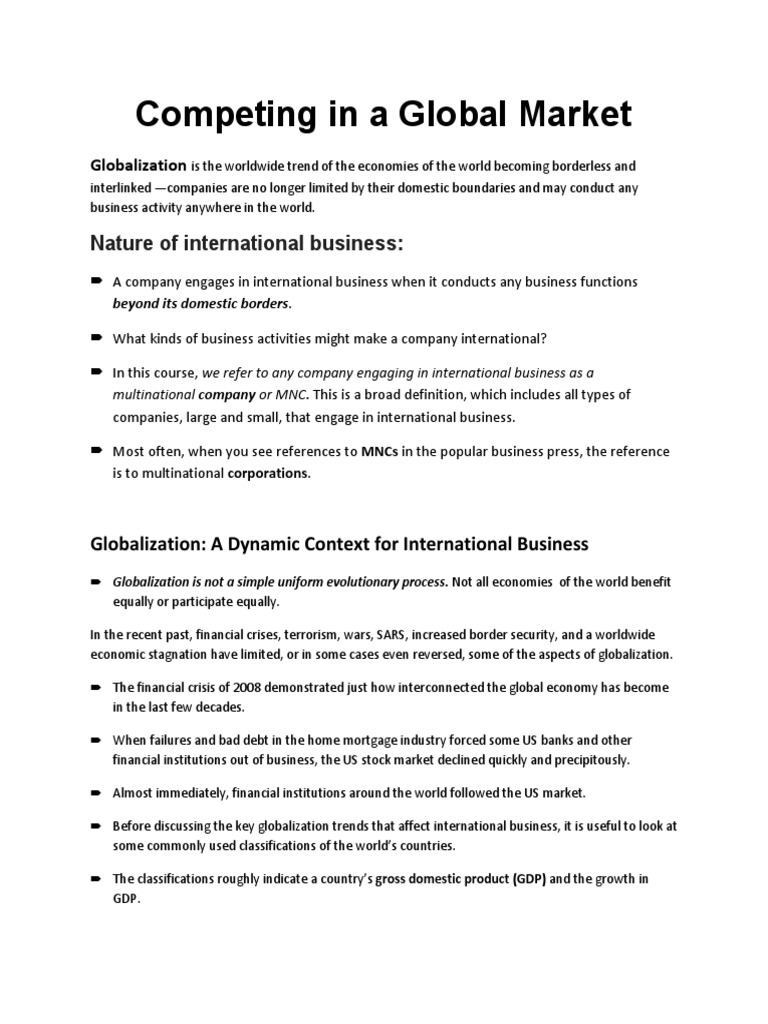 Competing in A Global Market | PDF | Foreign Direct Investment ...