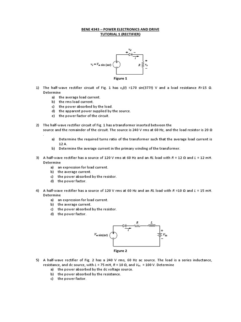 Tutorial 1 PDF | PDF | Rectifier | Electrical Circuits