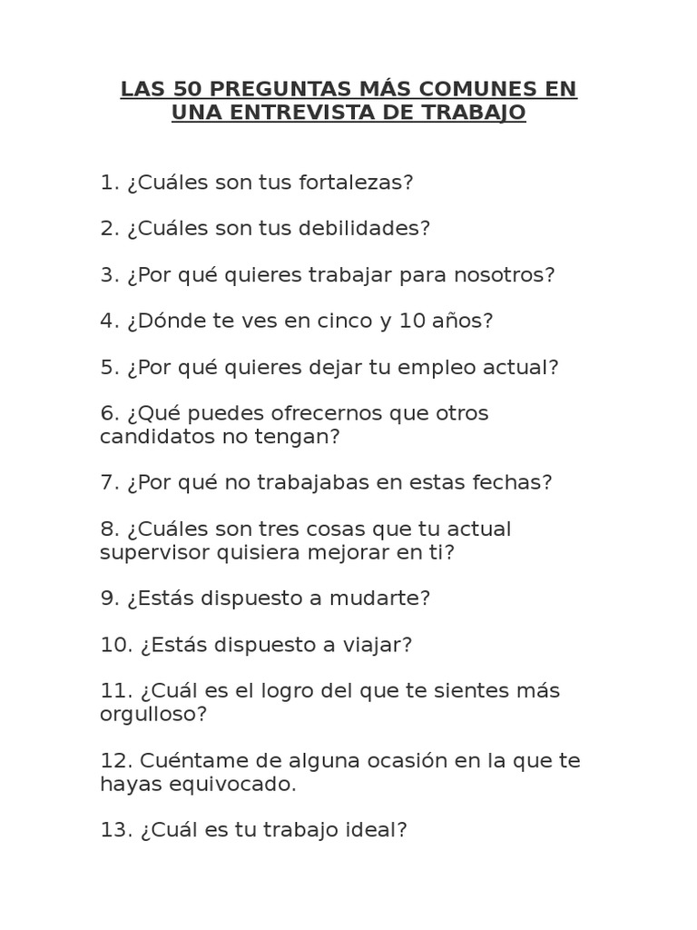 10 Preguntas Tpicas En Una Entrevista De Trabajo 10 Preguntas Comunes
