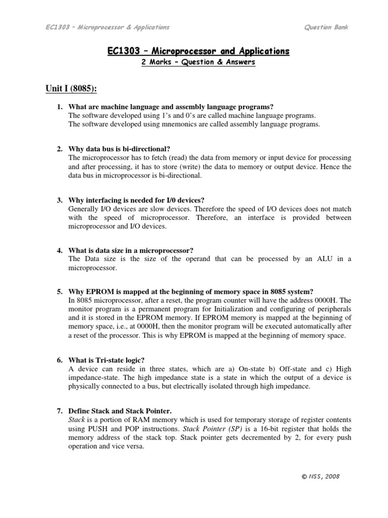 Microprocessor and Applications (EC1303) - Question Bank | PDF ...