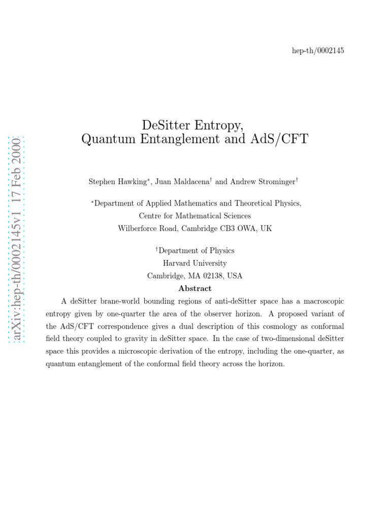 DeSitter Entropy, Ads-Cft | PDF | String Theory | Black Hole
