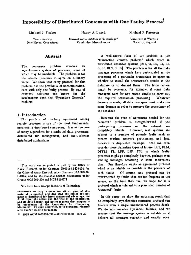 Impossibility of Distributed Consensus With One Faulty Process | PDF | Information Technology ...