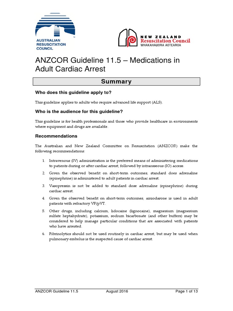 ANZCOR Guideline 11.5 Medications Aug16 | PDF | Cardiopulmonary ...