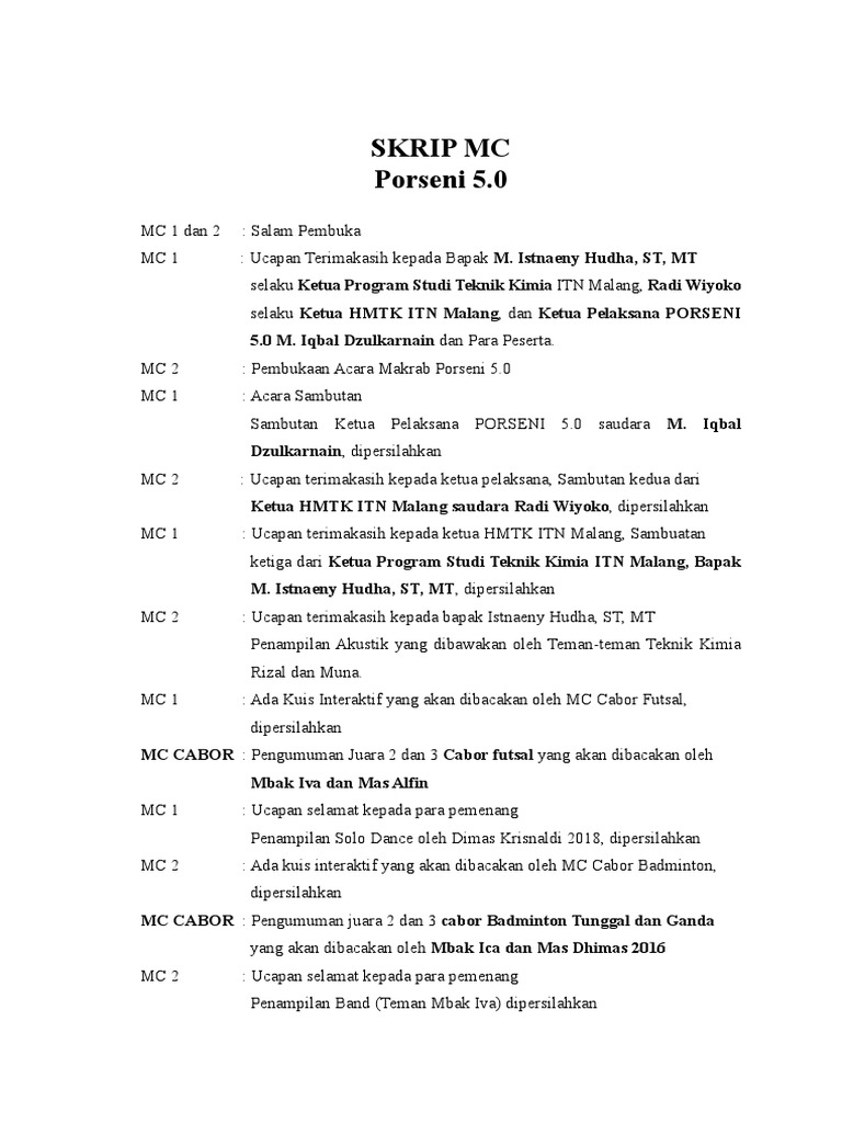 Skrip MC Porseni 5.0 | PDF