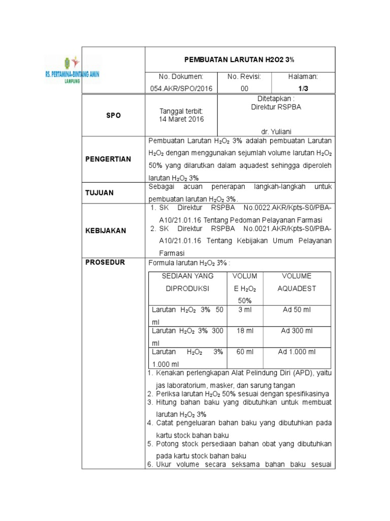 027 Pembuatan Larutan H2o2 3% | PDF | Memasak, Makanan, & Anggur ...