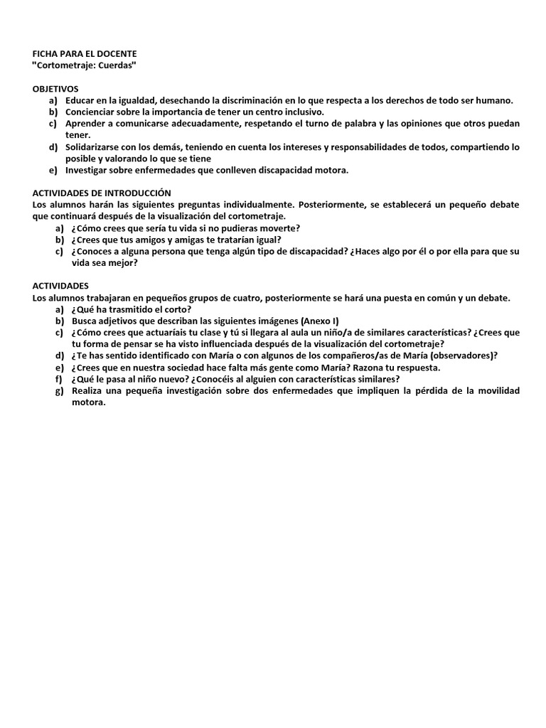 Actividades para el cortometraje Cuerdas | PDF | Ciencias sociales