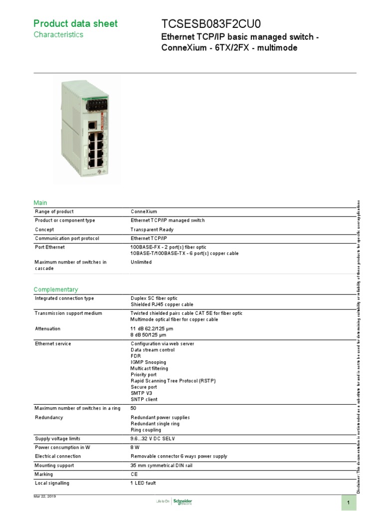 TCSESB083F2CU0: Product Data Sheet | PDF | Ethernet | Internet Protocol ...
