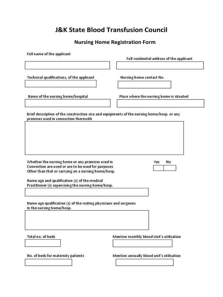 J&K State Blood Transfusion Council: Nursing Home Registration Form ...