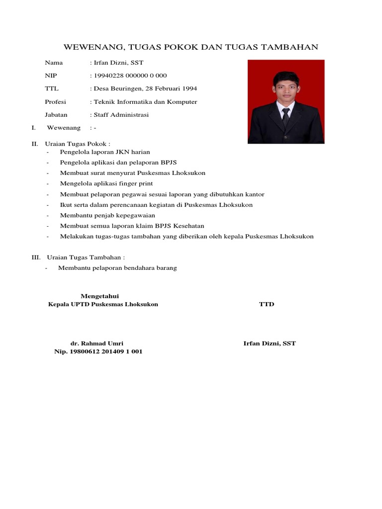 Form Tupoksi Baru | PDF