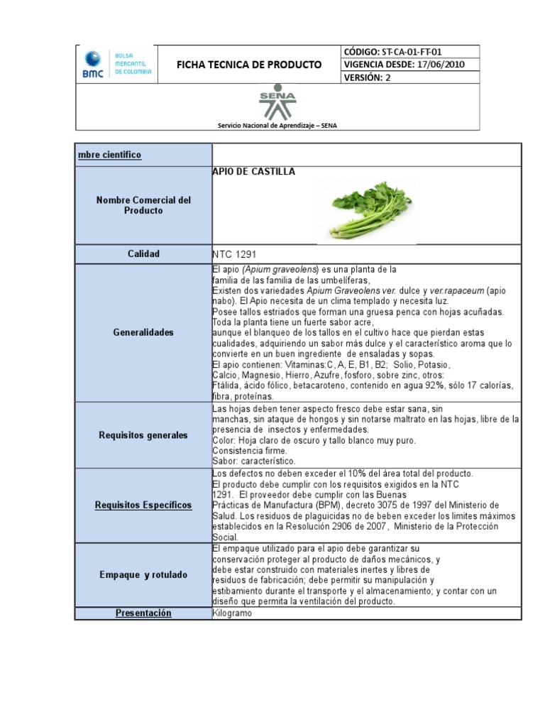 34.ficha Tecnica Apio de Castilla | PDF | Apio | Naturaleza