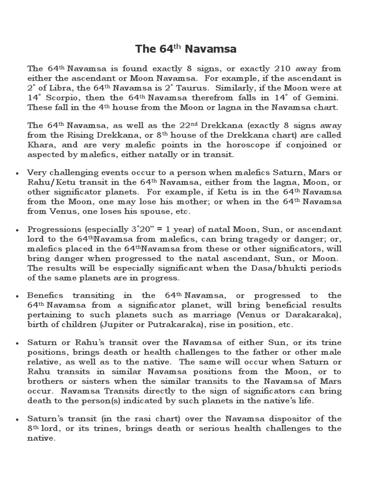 The 64th Navamsa | PDF | Planets In Astrology | Technical Factors Of ...