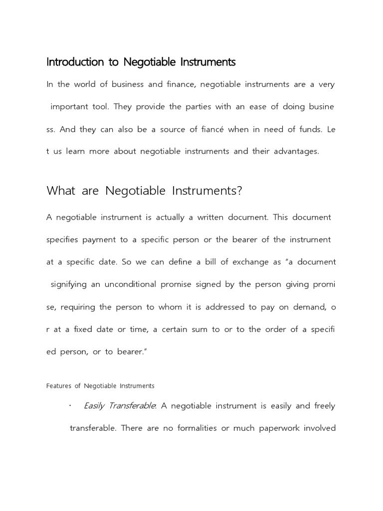 Introduction To Negotiable Instruments | PDF | Negotiable Instrument ...