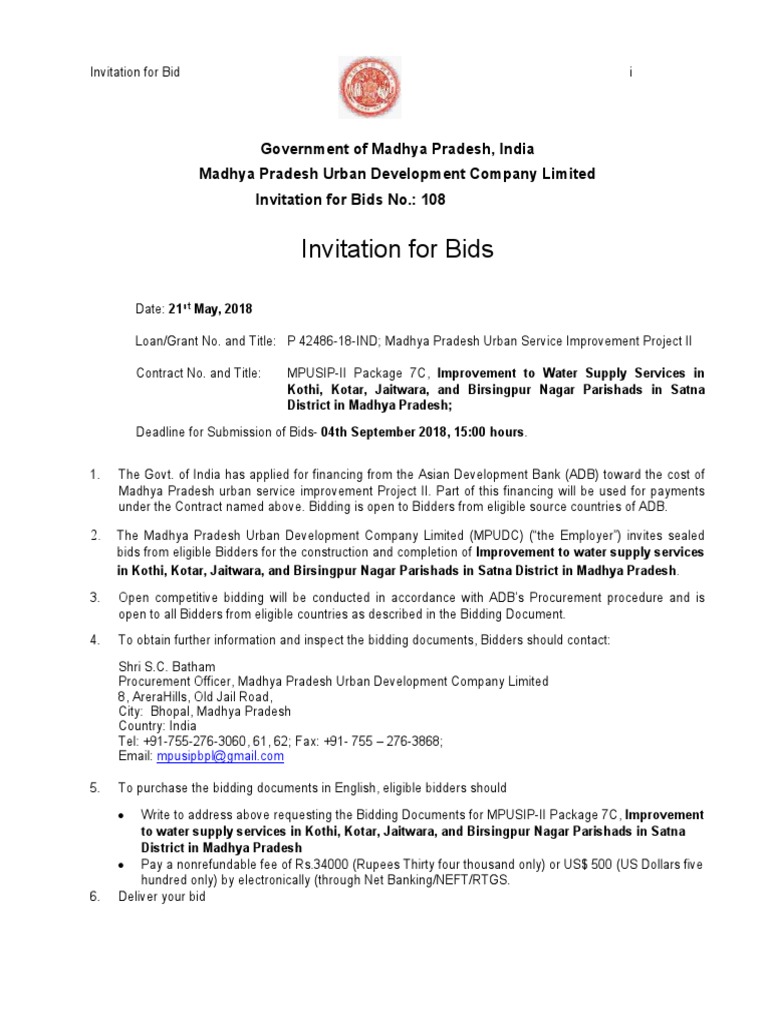 Bid Document 108 7C PDF | PDF | Joint Venture | Asian Development Bank