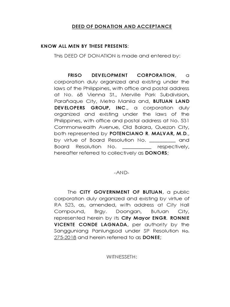 PNP DEED OF DONATION AND ACCEPTANCE Ver 2 | PDF | Government | Justice
