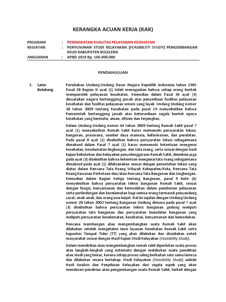 KAK Studi Kelayakan RSUD Buleleng | PDF | Pengembangan Diri | Sains & Matematika
