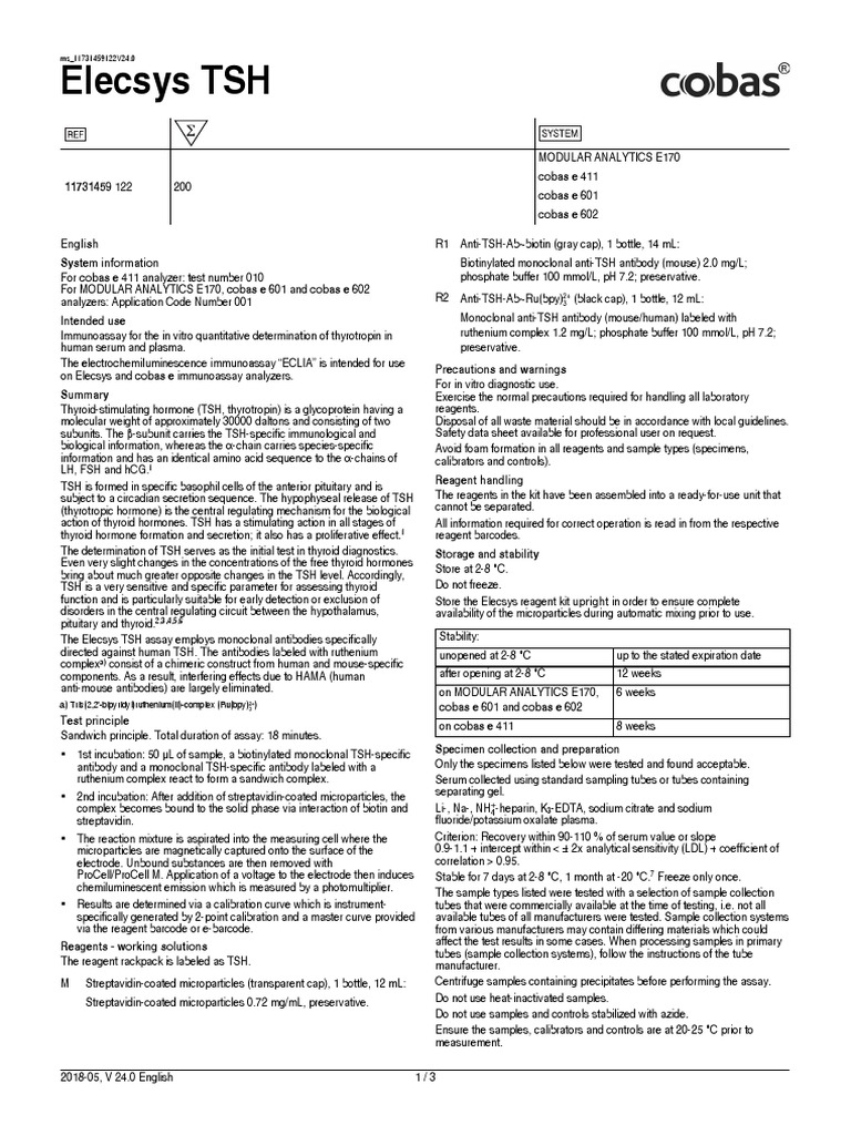 Elecsys Package Insert PDF | PDF | Thyroid Stimulating Hormone ...